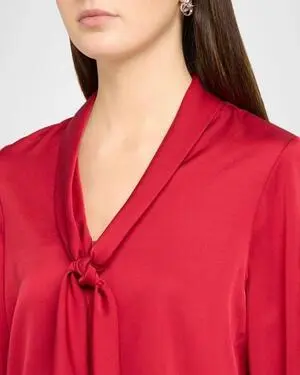 UNGARO Ella Tie-neck Silk Blouse - Crimson