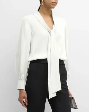 UNGARO Ella Tie-neck Silk Blouse - Ivory