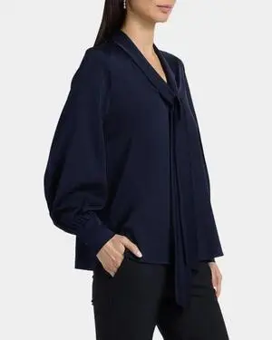 UNGARO Ella Tie-neck Silk Blouse - Midnight Blue