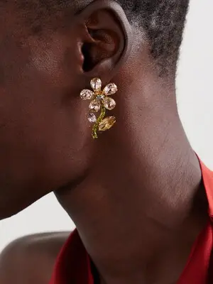 JENNIFER BEHR Gold-plated Crystal Flower Drop Earrings