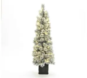 LUXEN HOME Luxenhome 4.5ft Pre-lit Snow-flocked Artificial Tree Potted - One-color
