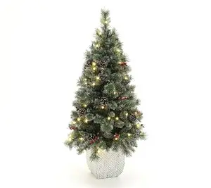 LUXEN HOME Luxenhome 4ft Pre-lit Artificial Pine Tree Pott Ed - One-color