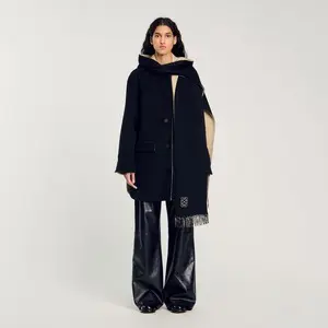 Sandro Wool Coat With Scarf