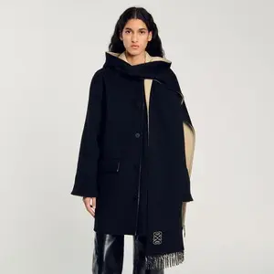 Sandro Wool Coat With Scarf