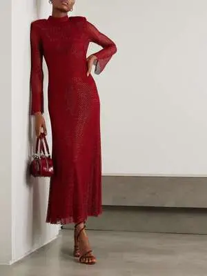 SELF-PORTRAIT Crystal-embellished Mesh Midi Dress