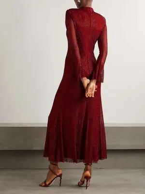 SELF-PORTRAIT Crystal-embellished Mesh Midi Dress