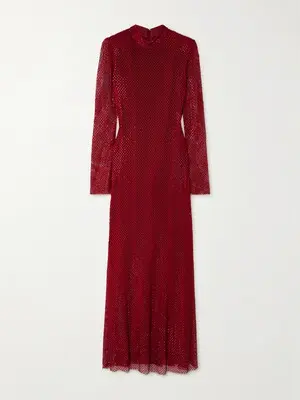 SELF-PORTRAIT Crystal-embellished Mesh Midi Dress
