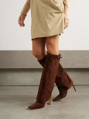 Staud Wally Buckled Suede Knee Boots
