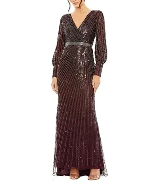Mac Duggal Sequined Bishop Sleeve Gown - Blackberry