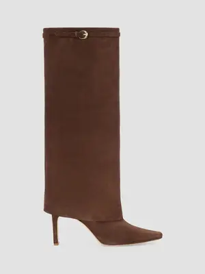 Staud Wally 90mm Suede Foldover Boots - Mahogany