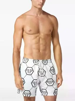 Philipp Plein Monogram Pattern Swim Shorts - White