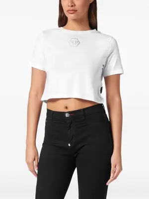 Philipp Plein Crystal Hexagon Cropped T-shirt - White