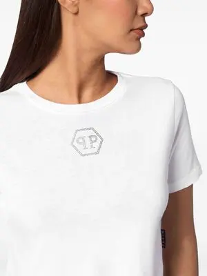 Philipp Plein Crystal Hexagon Cropped T-shirt - White