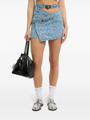 Gcds Monogram Denim Asymmetric Skirt