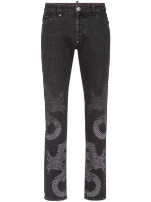 Philipp Plein Dragon-print Straight-leg Jeans