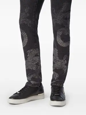 Philipp Plein Dragon-print Straight-leg Jeans