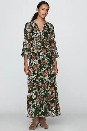 THE SOMERSET COLLECTION BY ANTHROPOLOGIE Chiffon Maxi Dress - Green Pattern