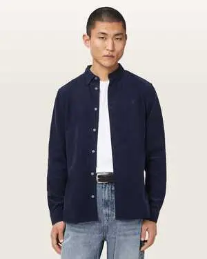 ALLSAINTS Birchwood Ramskull Long Sleeve Corduroy Shirt - Blue