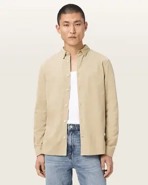 ALLSAINTS Birchwood Ramskull Long Sleeve Corduroy Shirt - Brown