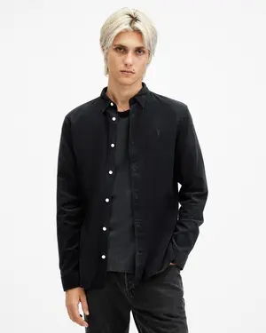 ALLSAINTS Birchwood Ramskull Long Sleeve Corduroy Shirt Jet Black