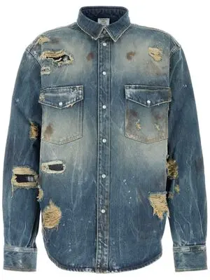 Vetements Distressed Denim Shirt - Blue