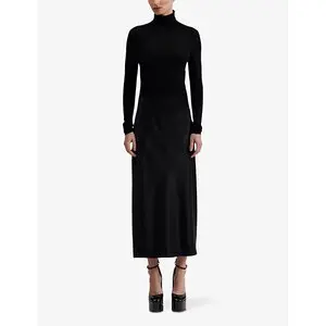 MALINA Aubree High-rise Satin Midi Skirt - Black