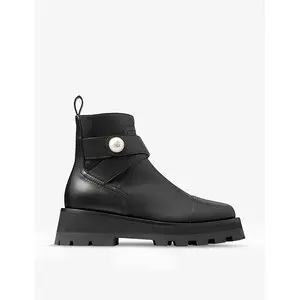 JIMMY CHOO Meena Button-embellished Leather Ankle Boots - Black