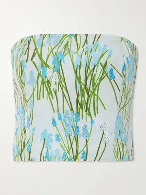 Bernadette Lena Cropped Strapless Floral-print Top - Blue