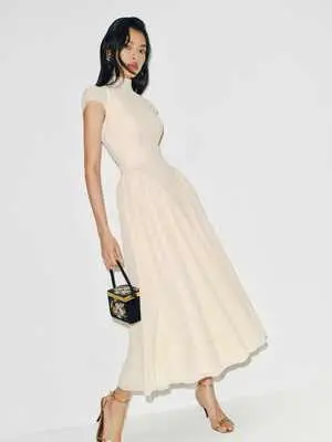 High Neck Cap Sleeve Midi Dresses