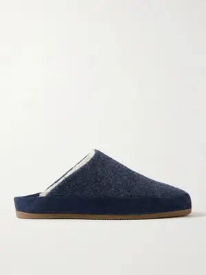 Mulo Suede-trimmed Shearling-lined Wool Slippers - Blue