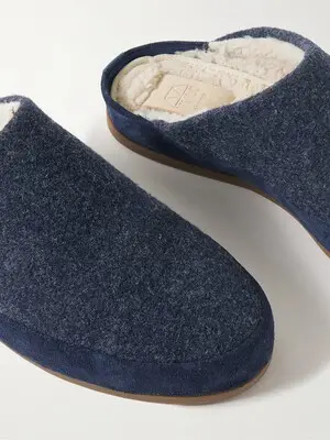 Mulo Suede-trimmed Shearling-lined Wool Slippers - Blue