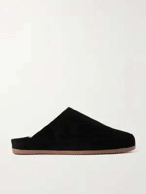 Mulo Shearling-lined Suede Slippers - Black