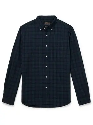 BEAMS Button-down Collar Checked Cotton Shirt - Blue