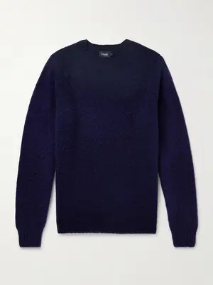 DRAKE'S Drake's Brushed Shetland Wool Sweater Blue