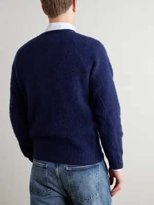 DRAKE'S Brushed Shetland Wool Sweater - Blue