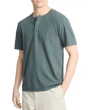 Vince Regular Fit Short Sleeve Henley Tee Washed Petrol Green