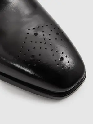 REISS Mead Leather Brogue Lace-up Shoes - Black