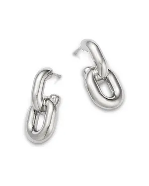Aqua Polished Oval Double Link Drop Earrings - Silver