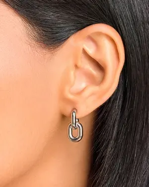 Aqua Polished Oval Double Link Drop Earrings