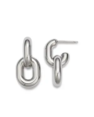 Aqua Polished Oval Double Link Drop Earrings