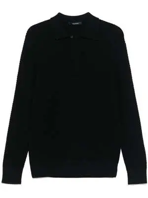 Tagliatore Ribbed-knit Polo Shirt - Black