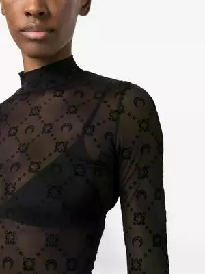 MARINE SERRE Moonogram Sheer Long-sleeve Top - Black
