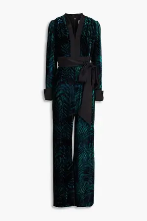 Diane Von Furstenberg Vegas Tiger-print Velvet Jumpsuit - Black