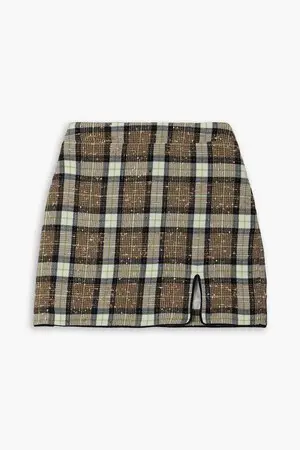ROWEN ROSE Checked Tweed Mini Skirt