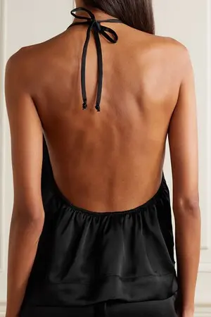 LESET Barb Ruched Satin Halterneck Top