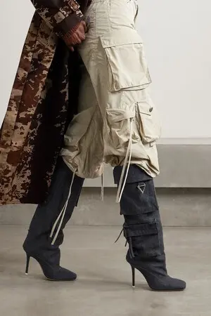 Attico Sienna Embellished Denim Knee Boots