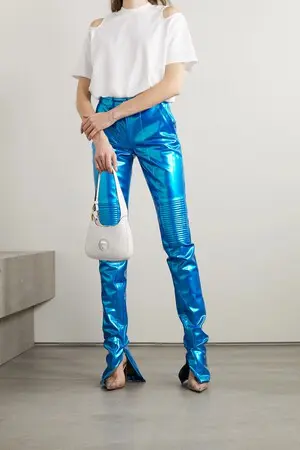 LAQUAN SMITH Metallic Latex Slim-leg Pants
