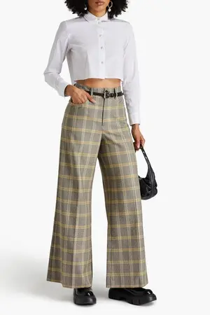 Marni Checked Wool-blend Wide-leg Pants - Black