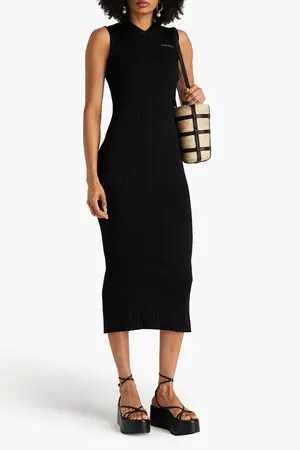Marni Embroidered Ribbed-knit Midi Dress