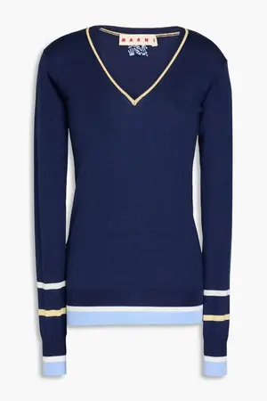 Marni Striped Wool And Silk-blend Sweater - Navy